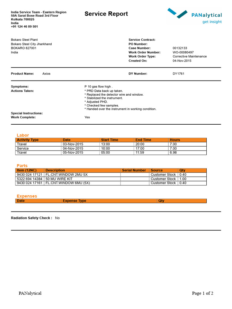 Service Report04112015 - High P10 Gas Flow | PDF