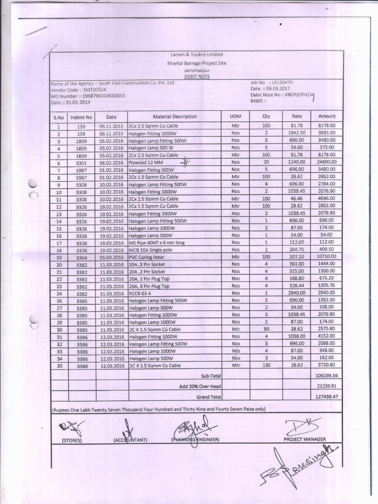 RAB-46 Debit Note Material Issued | PDF