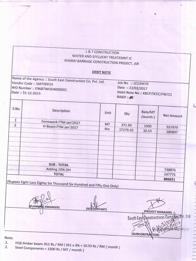 RAB-47 Debit Note-Formwork Rental Jan-17, Feb-17 & March-17 | PDF