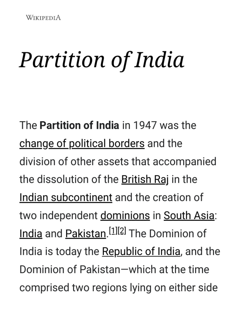 Partition of India - Wikipedia | PDF | Partition Of India | Two Nation ...