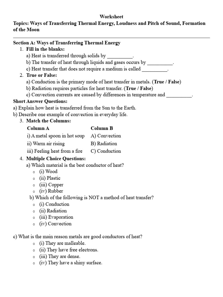 Grade 8 Worksheet On Evaporation | PDF | Heat Transfer | Thermal Conduction