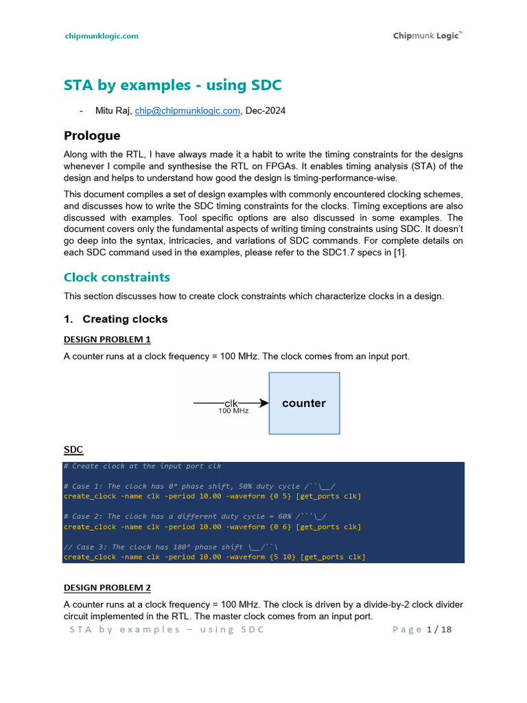 STA by Examples Using SDC | PDF | Electrical Circuits | Electronic Design