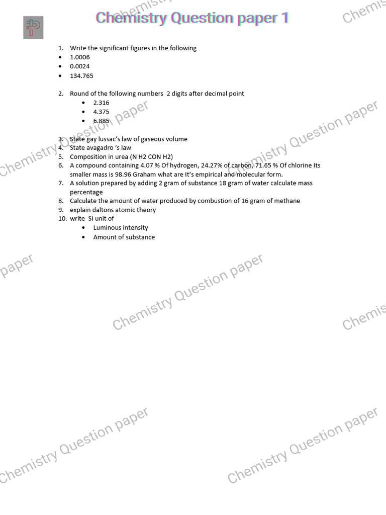 Chemistry Question Papers | PDF