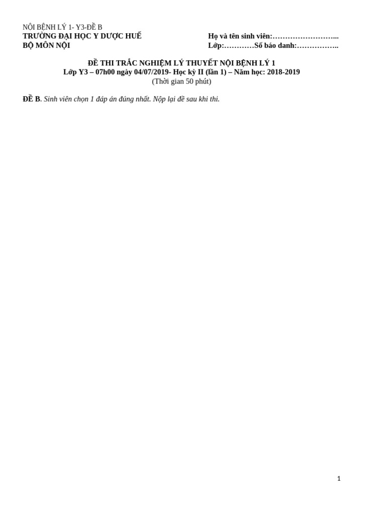 (Thời gian 50 phút) .: Sinh viên chọn 1 đáp án đúng nhất. Nộp lại đề sau khi thi | PDF