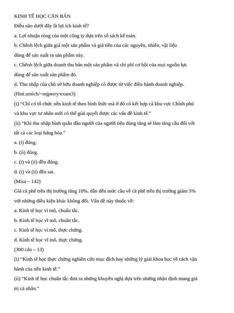 Kinh te vi mo trac nghiem | PDF