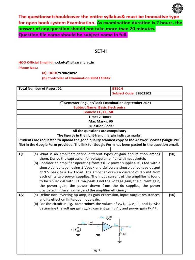 EE, ME, CE+2ND+B.TECH+BASIC ELECTRONICS+ESEC2102-2 | PDF | Amplifier | Operational Amplifier