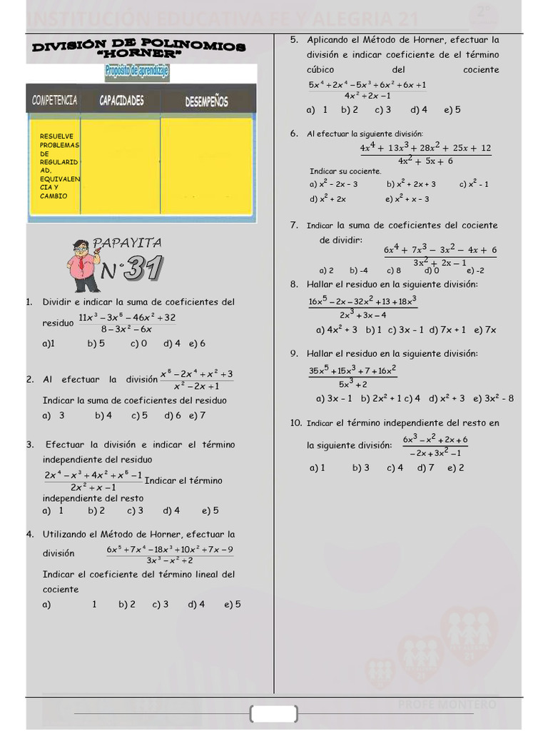 Papayita 31 Division Horner | PDF | Matemáticas | Álgebra