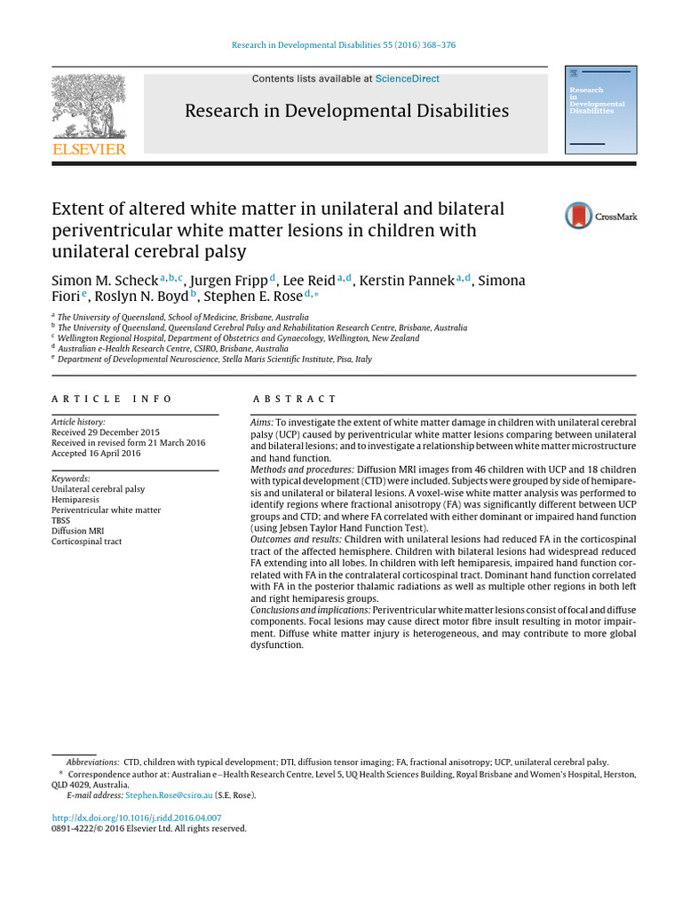 Extent of Altered White Matter in Unilateral and Bilateral ...