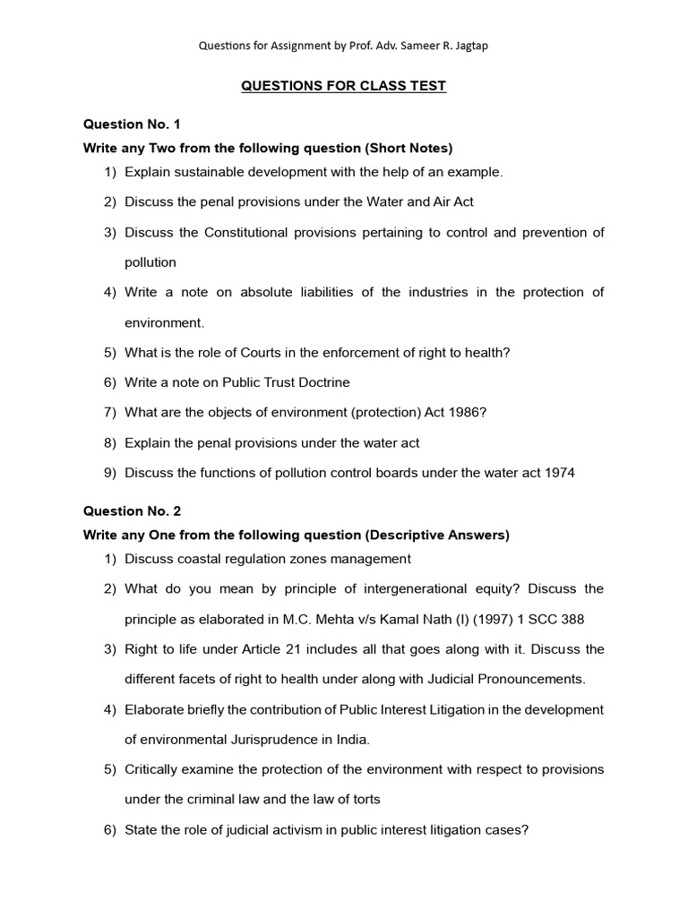Questions For Class Test of Pil | PDF