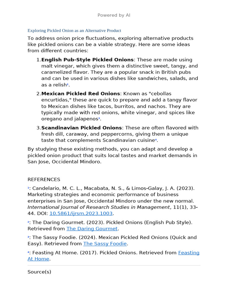 Pickled Onions References RRL and Citations | PDF