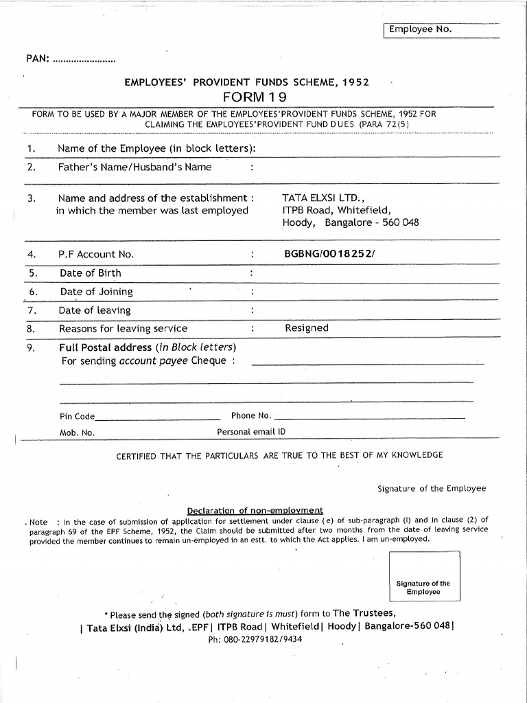 FORM19 PF Withdrawal | PDF