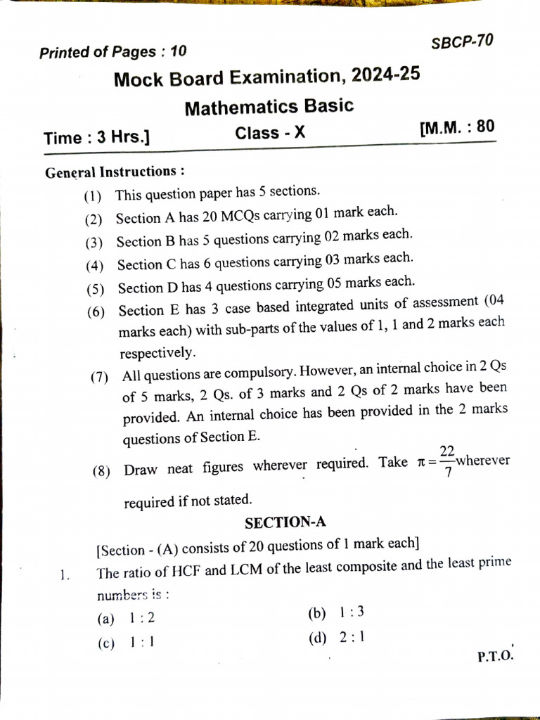 Class X Mock Math Exam 2024-25 | PDF | Area | Circle