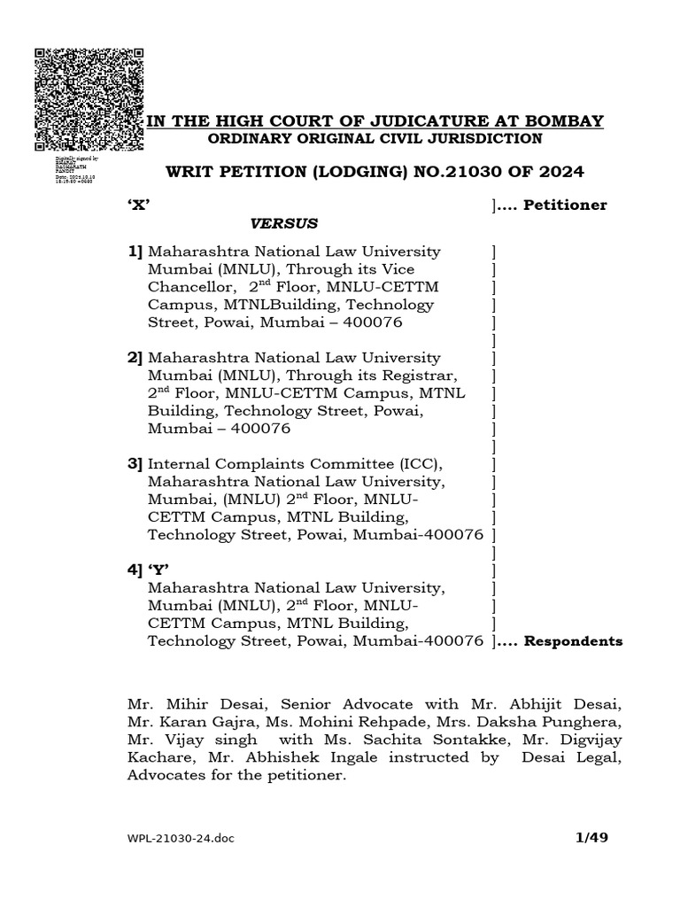 MNLU Expulsion Case: Writ Petition 21030 | PDF | International Criminal ...