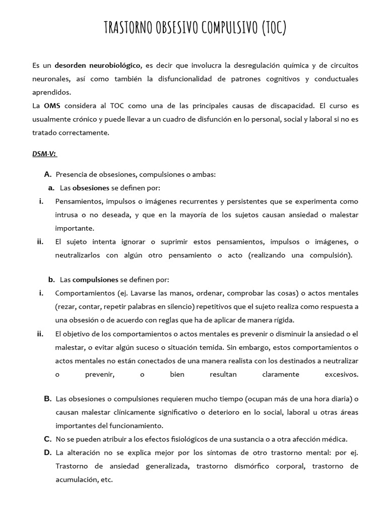 Trastorno Obsesivo Compulsivo (Toc) | PDF | Desorden obsesivo compulsivo | Ansiedad