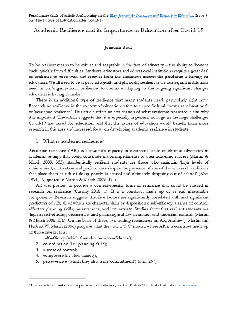 Academic Resilience and Its Importance I | PDF | Psychological ...