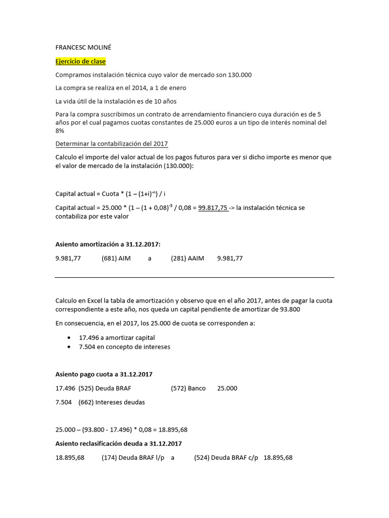 Ejercicio Contabilidad Francesc Moliné | PDF | Interés | Contabilidad financiera