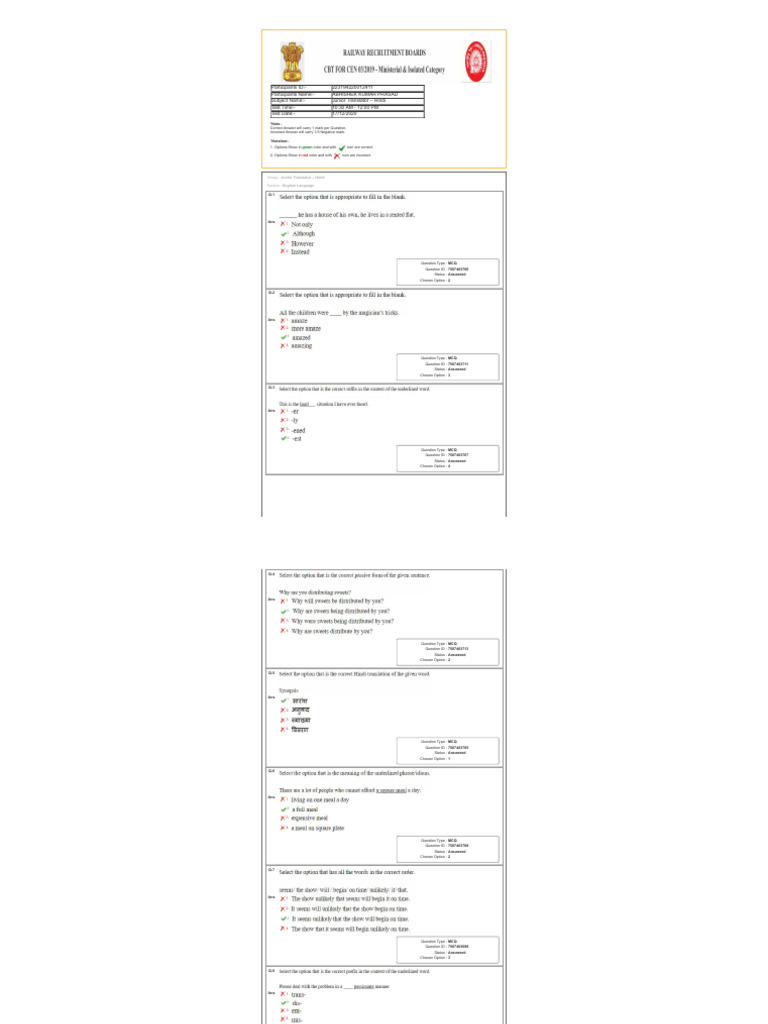 RRB Translator Question Paper | PDF | Multiple Choice | Question