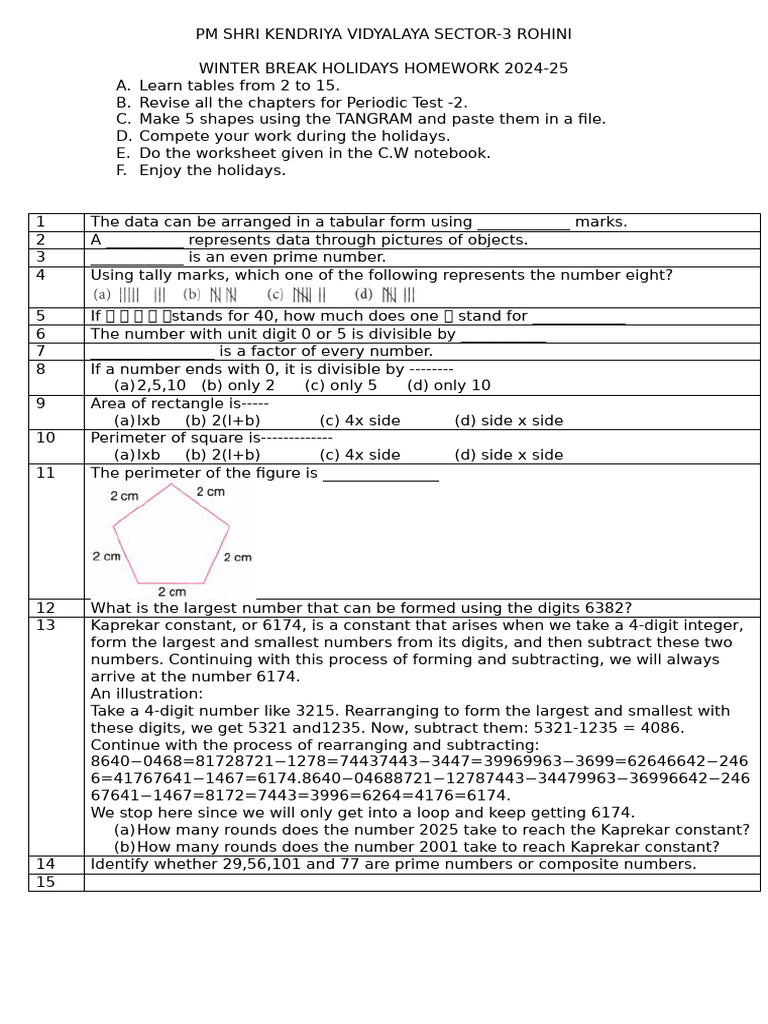 Class6 Winterbreak 2024-25 | PDF | Area | Elementary Geometry