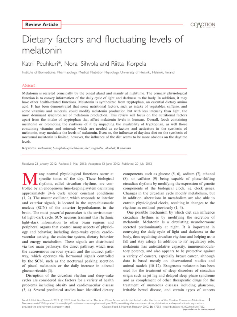 Dietary Factors and Fluctuating Levels of Melatonin | PDF | Circadian ...