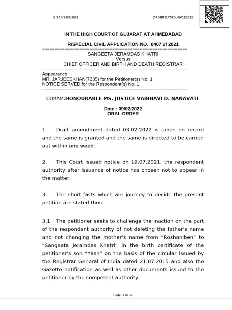 Divorce Woman Can Change Name Her Child After Divorce Decree-Gujarat HC ...