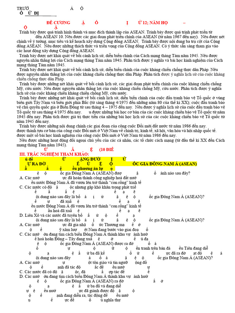 De Cuong Kiem Tra Cuoi Ki 1 Lich Su 12 Nam Hoc 2024 2025 | PDF