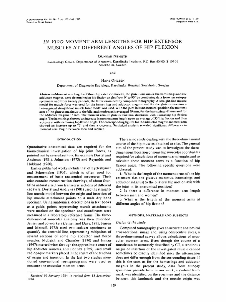 1985 - Nemeth e Ohlsen - in Vivo Moment Arm Lengths For Hip Extensor ...