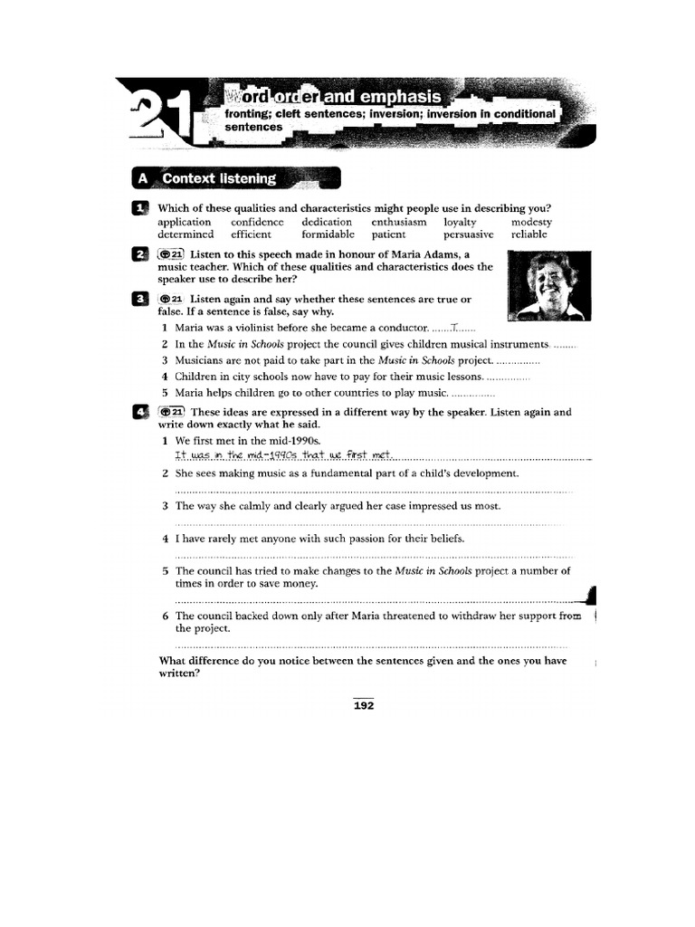 CONTEXT LISTENING Cleft Fronting Inversion | PDF