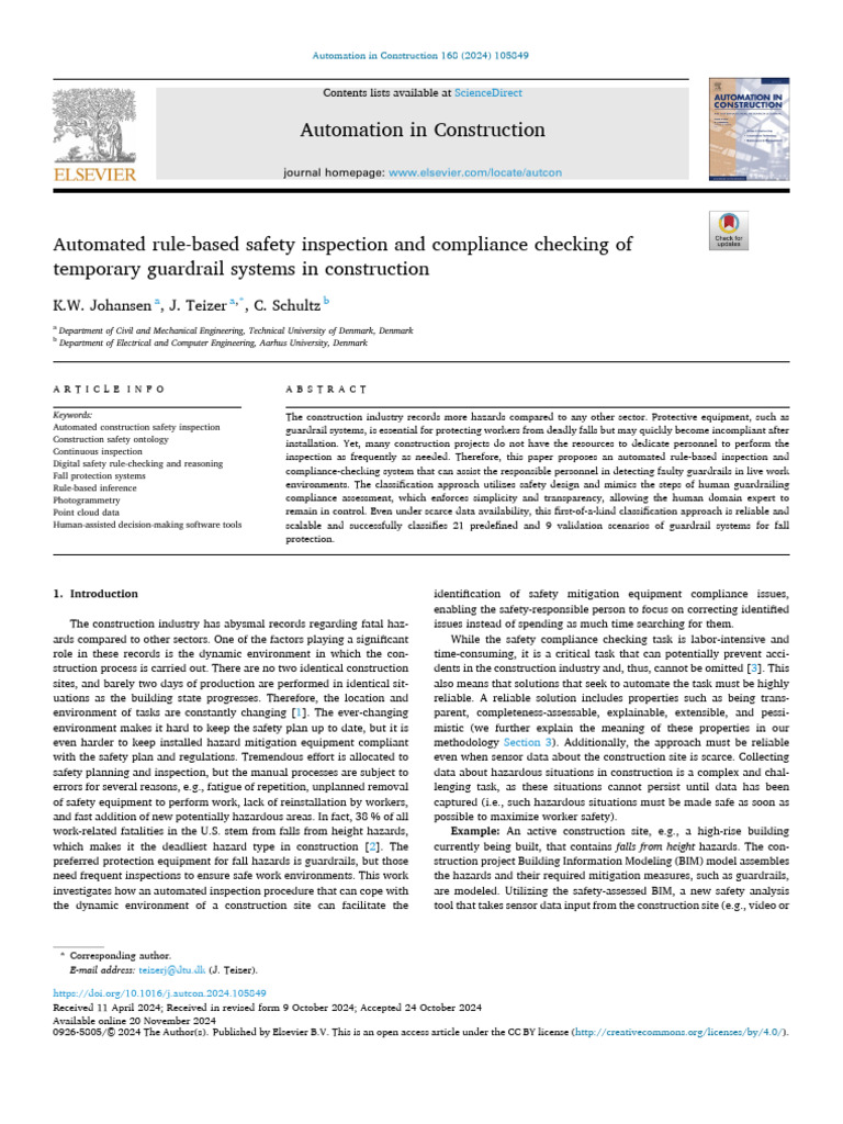 Automated rule-based safety inspection and compliance checking of temporary guardrail systems in ...