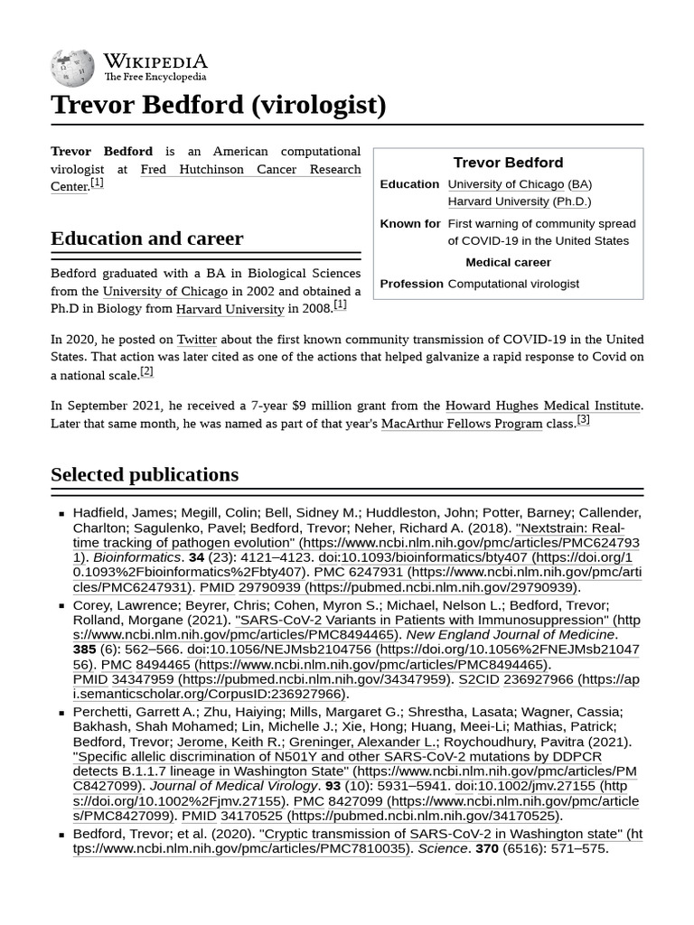 Trevor Bedford: COVID-19 Virologist | PDF | Medical Specialties ...