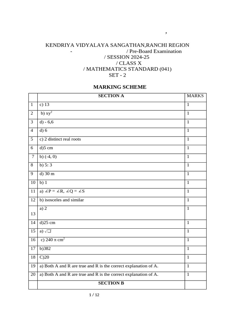 Ms-Pb1-Maths-Std Set 2-Kvsrornc2024-25 | PDF | Sphere | Area