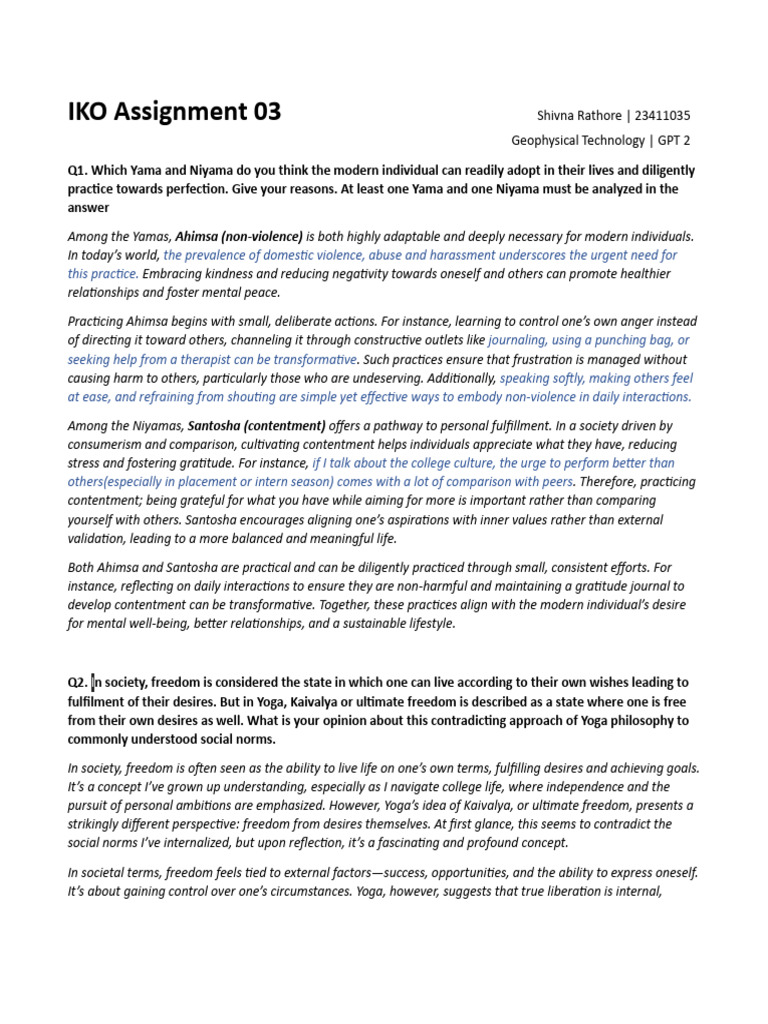 IKO Assignment 03 - Shivna - Rathore - 23411035 | PDF | Moksha | Motivation