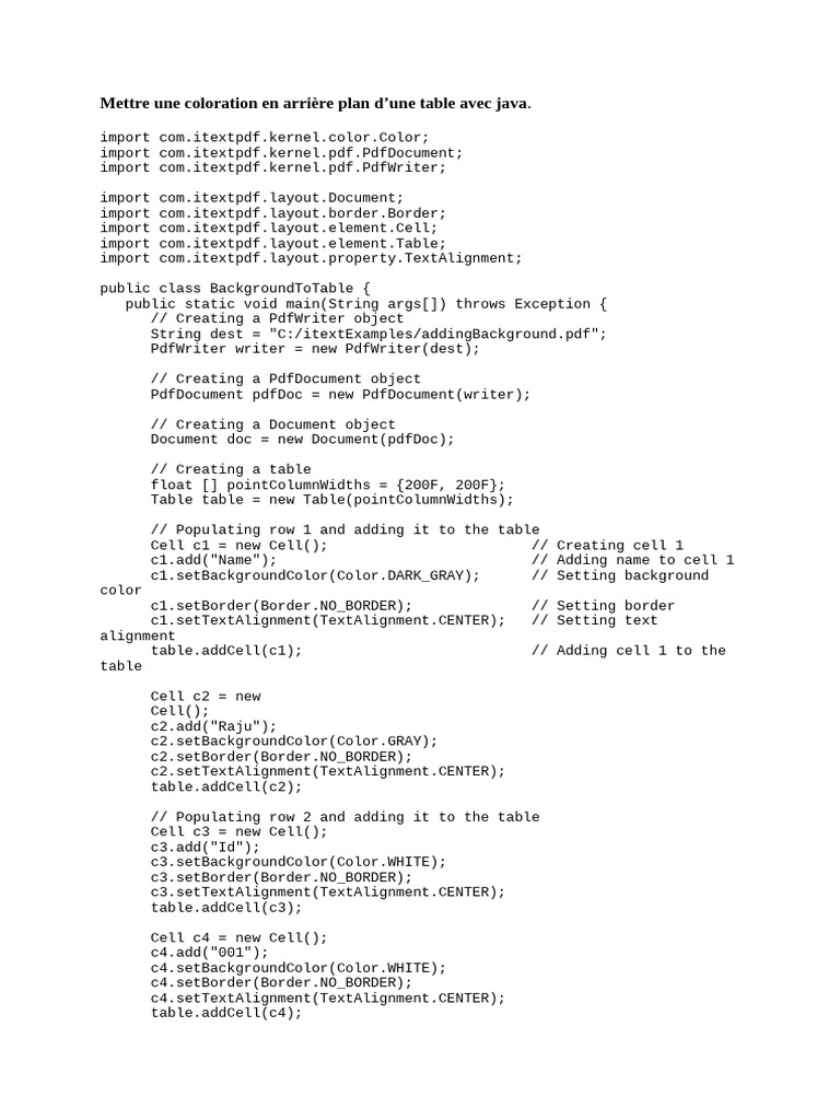 Mettre une coloration en arrière plan d’une table avec java. | PDF | Computer Programming