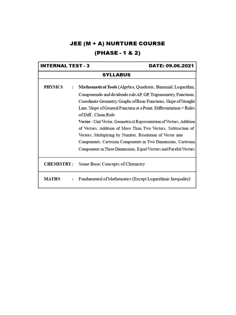 It 03 Nurture_p 1&2_jee (m+a) | PDF | Mole (Unit) | Chemistry