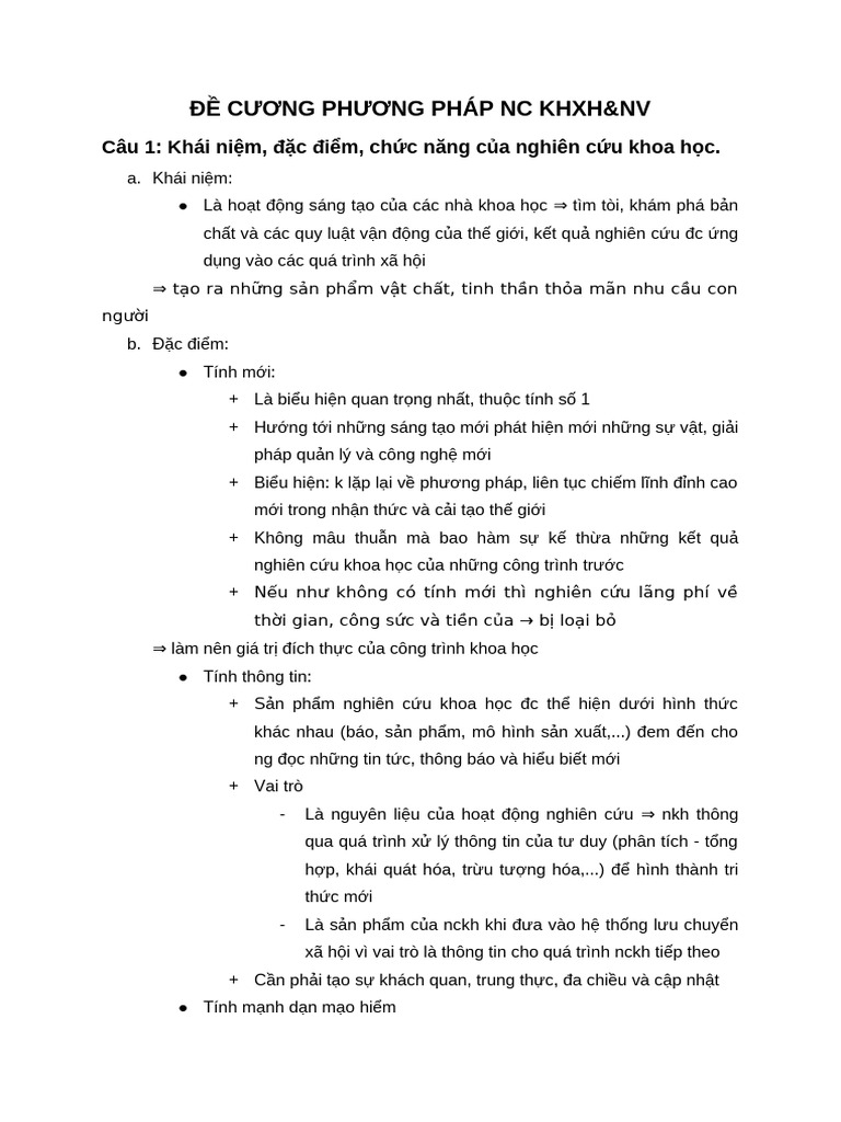 ĐỀ CƯƠNG PHƯƠNG PHÁP NC KHXH&NV | PDF