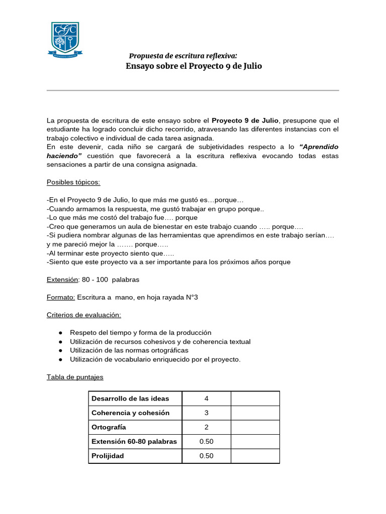 Propuesta de Escritura Reflexiva | PDF