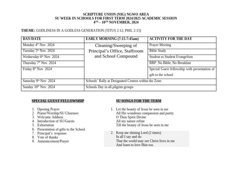 Su Week in School Program | PDF