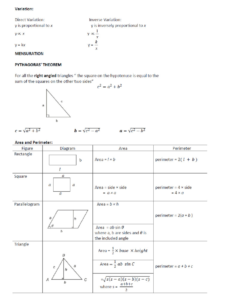 Gce o Level Mathematics Formula Booklet | PDF