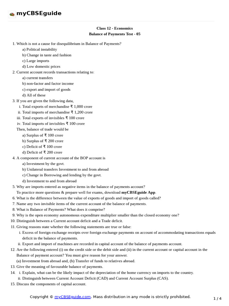 12 Eco TP Balanceofpayment 05 | PDF | Balance Of Payments | Balance Of Trade