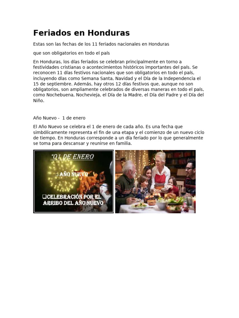 Dias Feriados y Dias Festivos en Honduras | PDF | Observancias