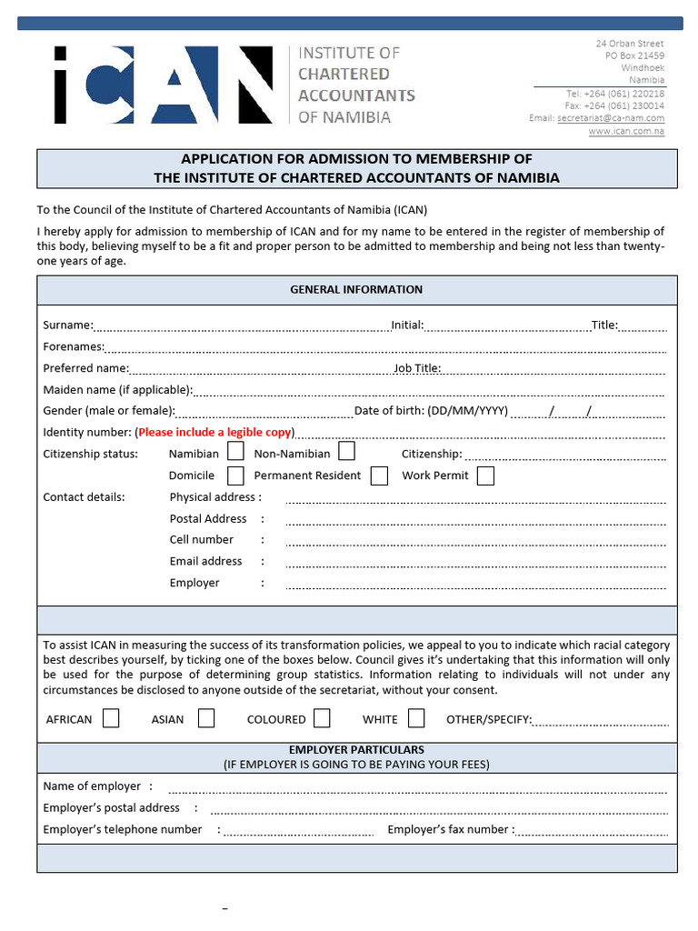 ICAN Membership Application Form | PDF | Accountant | Audit