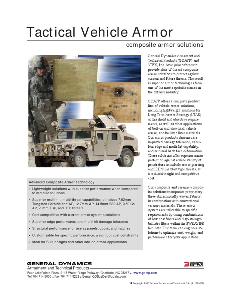 General Dynamics - Tactical Vehicle Armor Composite Armor Solutions | PDF