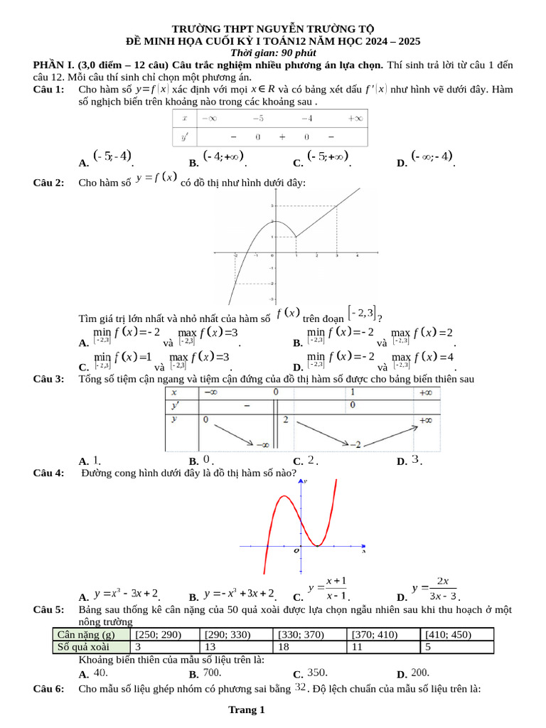 Đề minh họa và ma trận HK1- 2025 -Toan-12-NTT | PDF