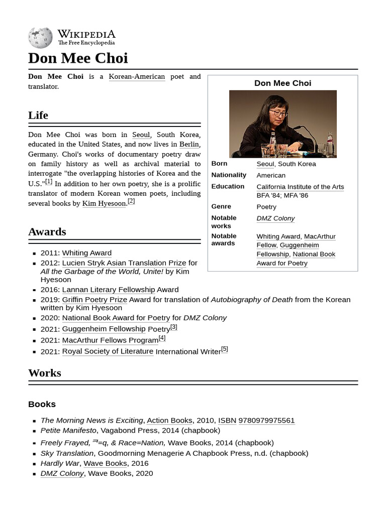 Don Mee Choi: Award-Winning Poet | PDF | Poetry