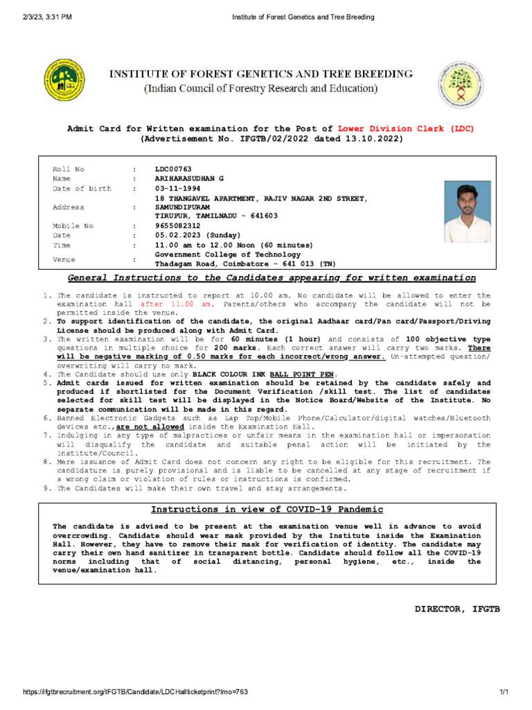 Institute of Forest Genetics and Tree Breeding 1 | PDF