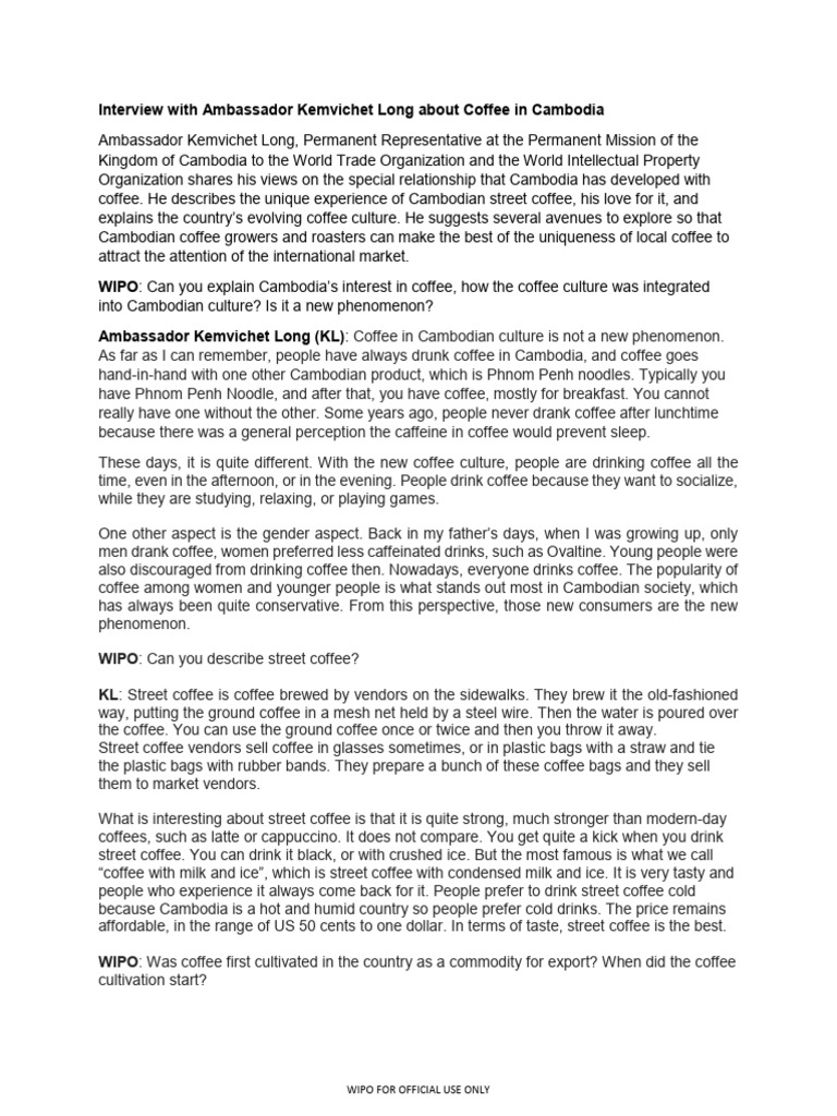 Wipo Eie Ge 21 Interview | PDF | Coffee | Cambodia