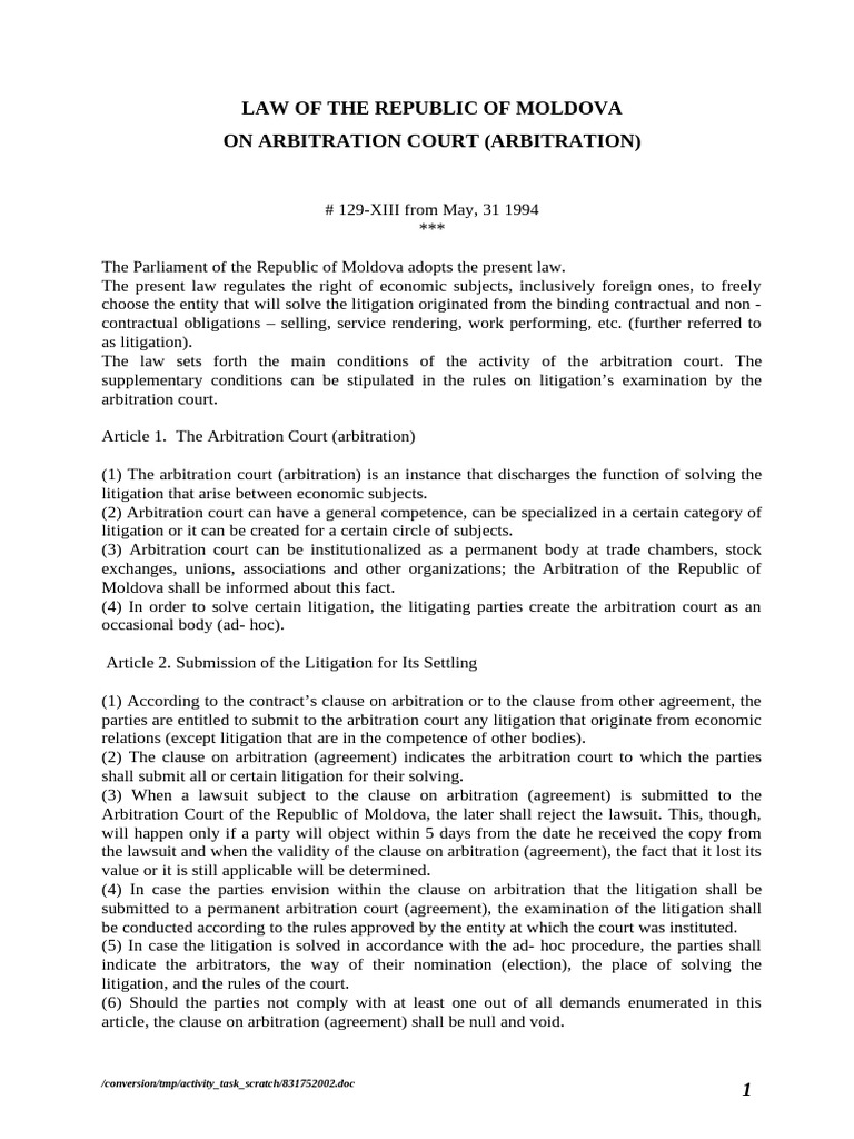 Law On Arbitration Court | PDF | Arbitration | Arbitral Tribunal