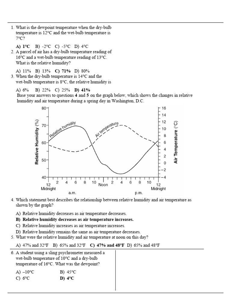 dew-point-and-relative-humidity-answers | PDF | Humidity | Atmosphere ...