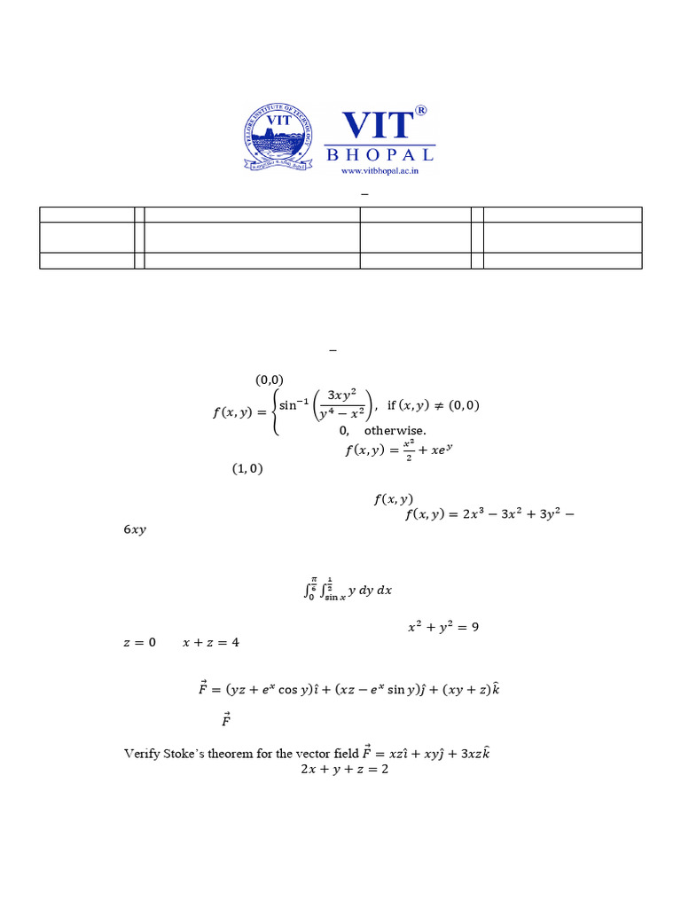 VIT Bhopal MAT1001 Exam Paper 2023 | PDF | Laplace Transform | Velocity
