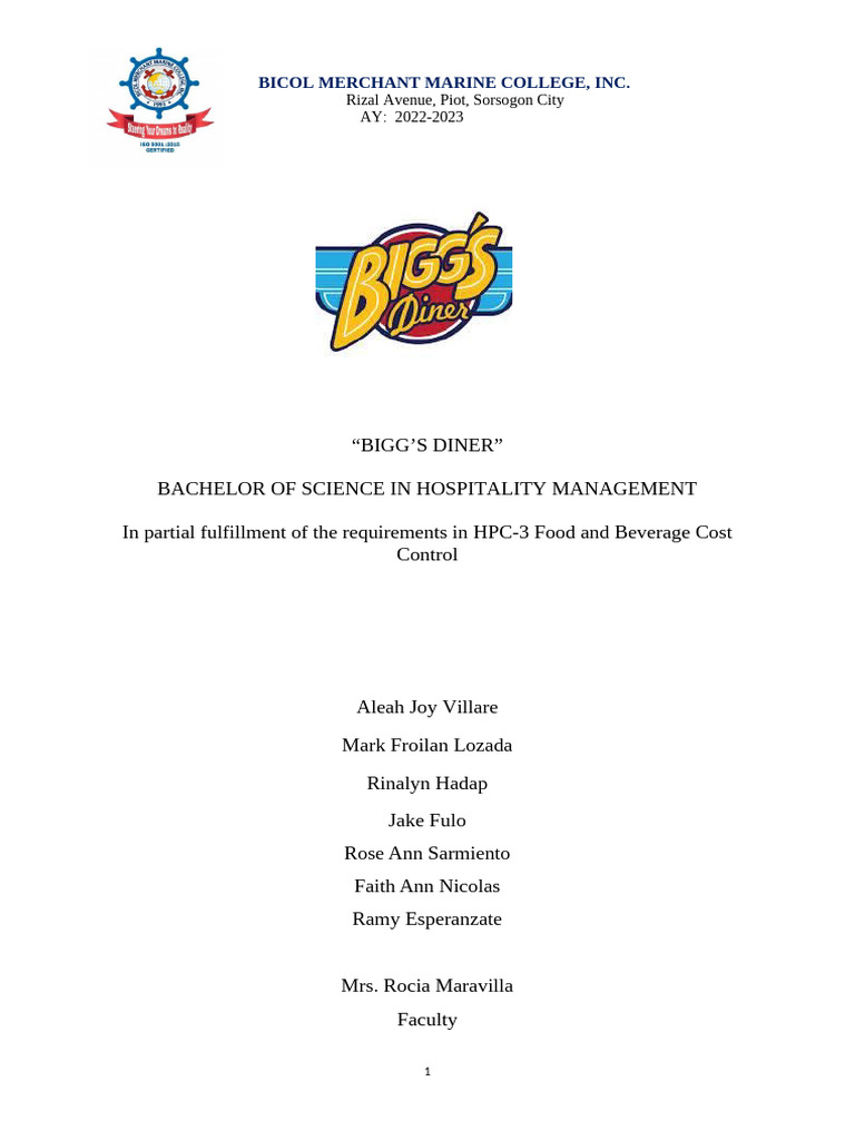 HPC-3-NARRATIVE-REPORT-BIGGS-DINNER | PDF | Restaurants | Cooking