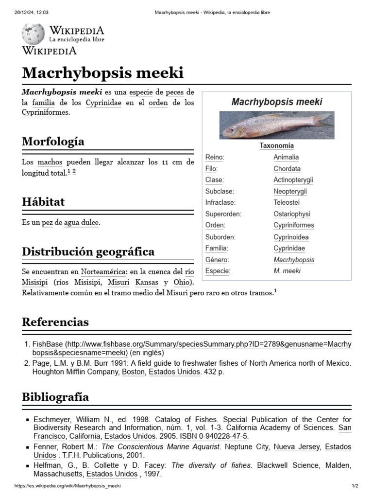 Macrhybopsis meeki - Wikipedia, la enciclopedia libre | PDF | Pescado